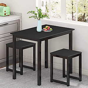 MIERES Small Dining Table Set for 2, Modern Bistro Table and Chairs Set of 2, Small Bar Table and Stools, Kitchen Furniture Counter Height, Compact & Durable, Easy Assembly, Black