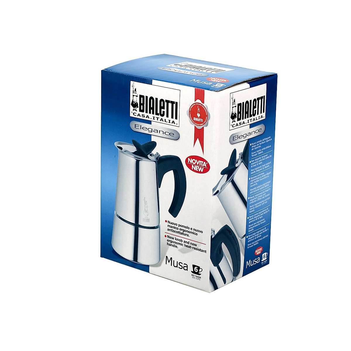 Bialetti - Musa, Stovetop Coffee Maker, Suitable for all Types of Hobs, Stainless Steel, 6 Cups, Silver
