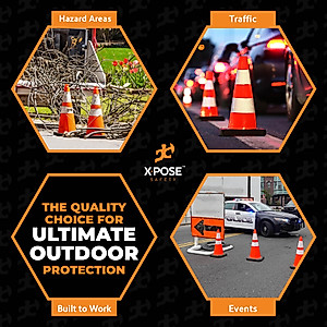 Xpose Safety 28 Inch Orange Traffic Cones Heavy Duty 10lb with 6" & 4" Collars, 24 Pack - Multipurpose PVC Plastic Safety Cone for Parking, Soccer, Caution, Kids and Construction
