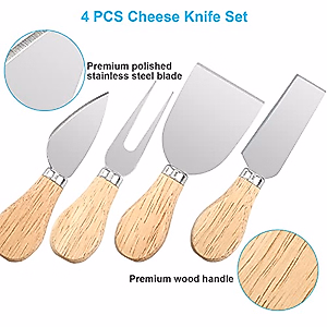UUBAAR Cheese Knife Set, 4 PCS Cheese Knives for Charcuterie Board Utensils, Cheese Knives Set with Wood Handle Steel Stainless Cheese Slicer Cheese Cutter - Mini Knife, Butter Knife & Fork