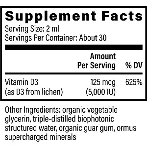Global Healing USDA Organic Vitamin D3 5000IU Liquid Supplement Drops for Women & Men- Non-GMO Helps Support Bones and Immune System. Vegan-Friendly Formula Delivers Active Form of Vitamin D(2 Fl Oz)