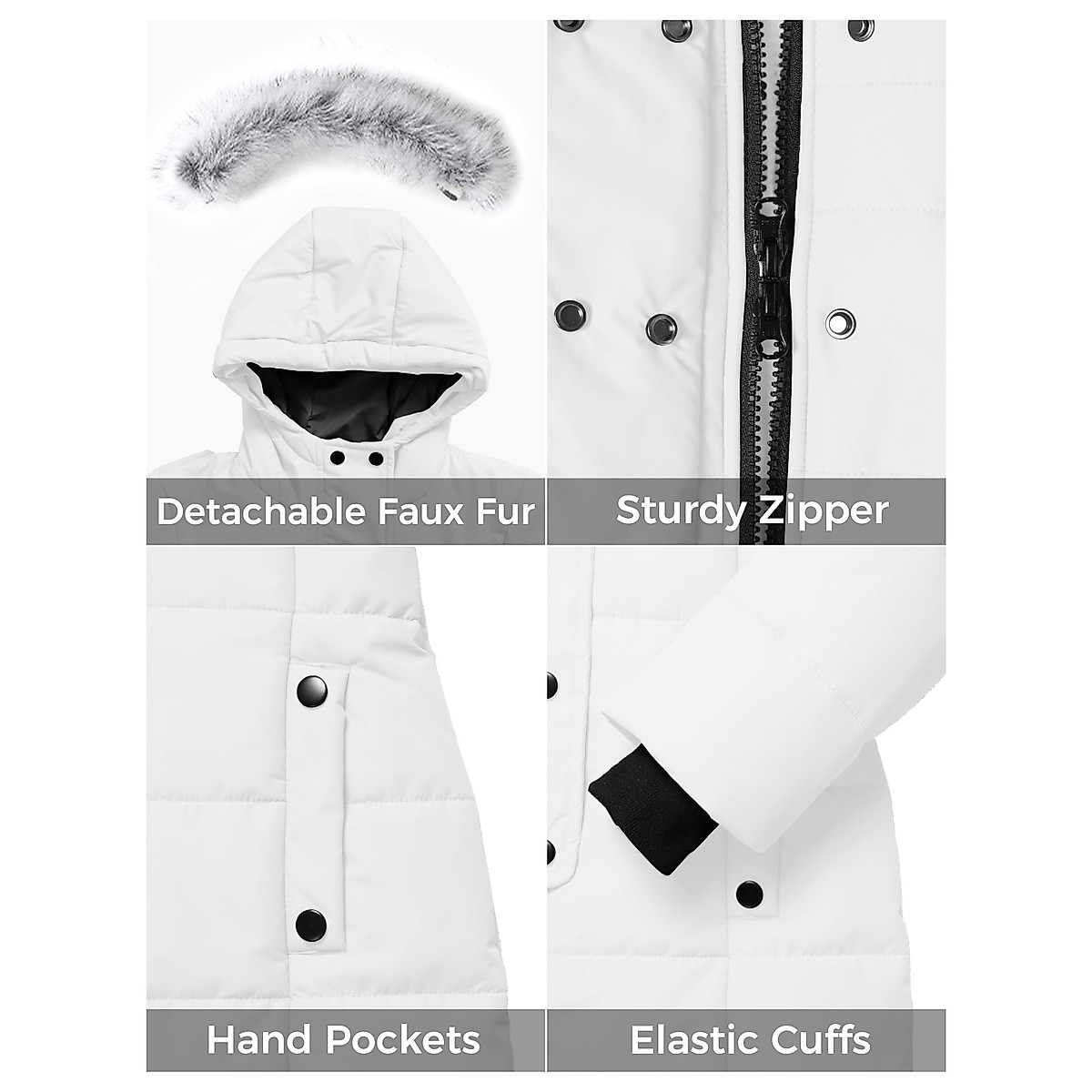 ZSHOW Girls' Hooded Winter Coat Warm Thicken Quilted Puffer Jacket Mid-Length Parka(Creamy White,8)