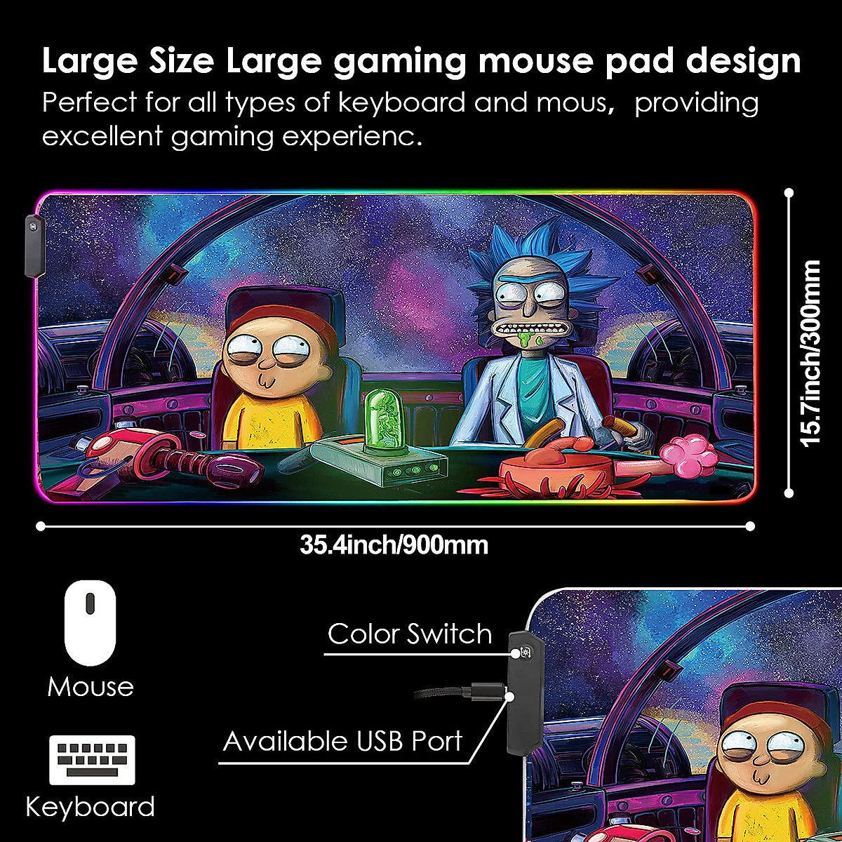 Bimormat RGB Mouse Pad LED Light Gaming Mouse Pad with Rubber Base Colorful Computer Carpet Desk Mat for PC Laptop (35.4 * 15.7 inch) (90x40rgfeidie)