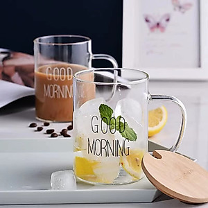 HOMEYES 460 ML 15.5 OZ Good Morning Clear Glass Cup For Coffee/Beer/Milk/Tea/Water