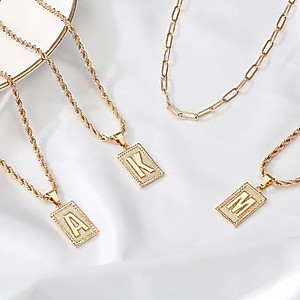 Layered Initial Necklaces for Women, 14K Gold Plated Layering Snake Choker Necklace Paperclip Chain Necklace Square Letter M Initial Necklace Gold Layered Necklaces for Women Gold Necklaces for Women