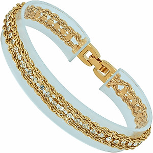 LIFETIME JEWELRY Braided Rope Chain Bracelets with Crystals for Women 24k Gold Plated (Gold - White Crystals, 7 inches)