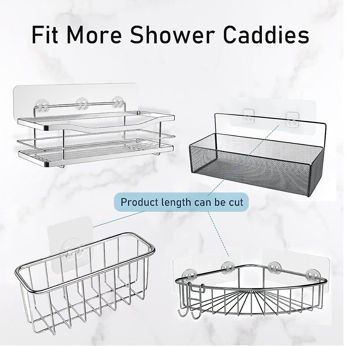 Ewerex Shower Caddy Adhesive Strips Replacement, Waterproof Transparent Shower Adhesive Sticker, No Drilling Strong Hook Strip for Bathroom Storage Shelves Kitchen Racks - 2 Pack