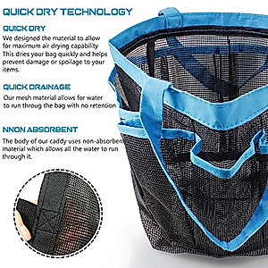 DanziX 2 Pack Portable Mesh Shower Caddy, Quick Dry Shower Tote Bag Hanging Toiletry Bath Organizer with 8 Storage Compartments for Shampoo, Soap and Other Bathroom Accessories - Black, Blue