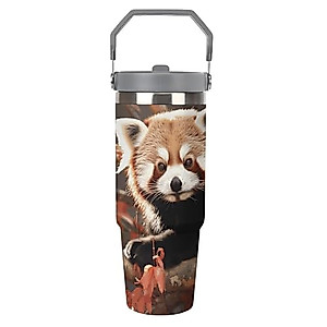 WITHSBKK 30oz Car Cup Red Panda Printed with Portable, Stainless Steel Travel Mug, Vacuum Insulated Tumbler And Straw, Leakproof for Car & Outdoor, UV Printed Design