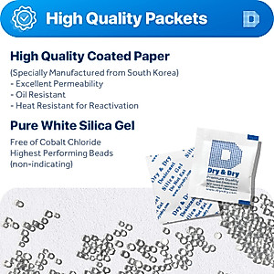 Dry & Dry 1 Gram [1000 Packets] Premium Silica Gel Pure and Safe Silica Gel Packs Desiccant Dehumidifier Desiccant Packs - Food Safe Paper Silica Packets for Moisture Absorber Silica Gel Packets