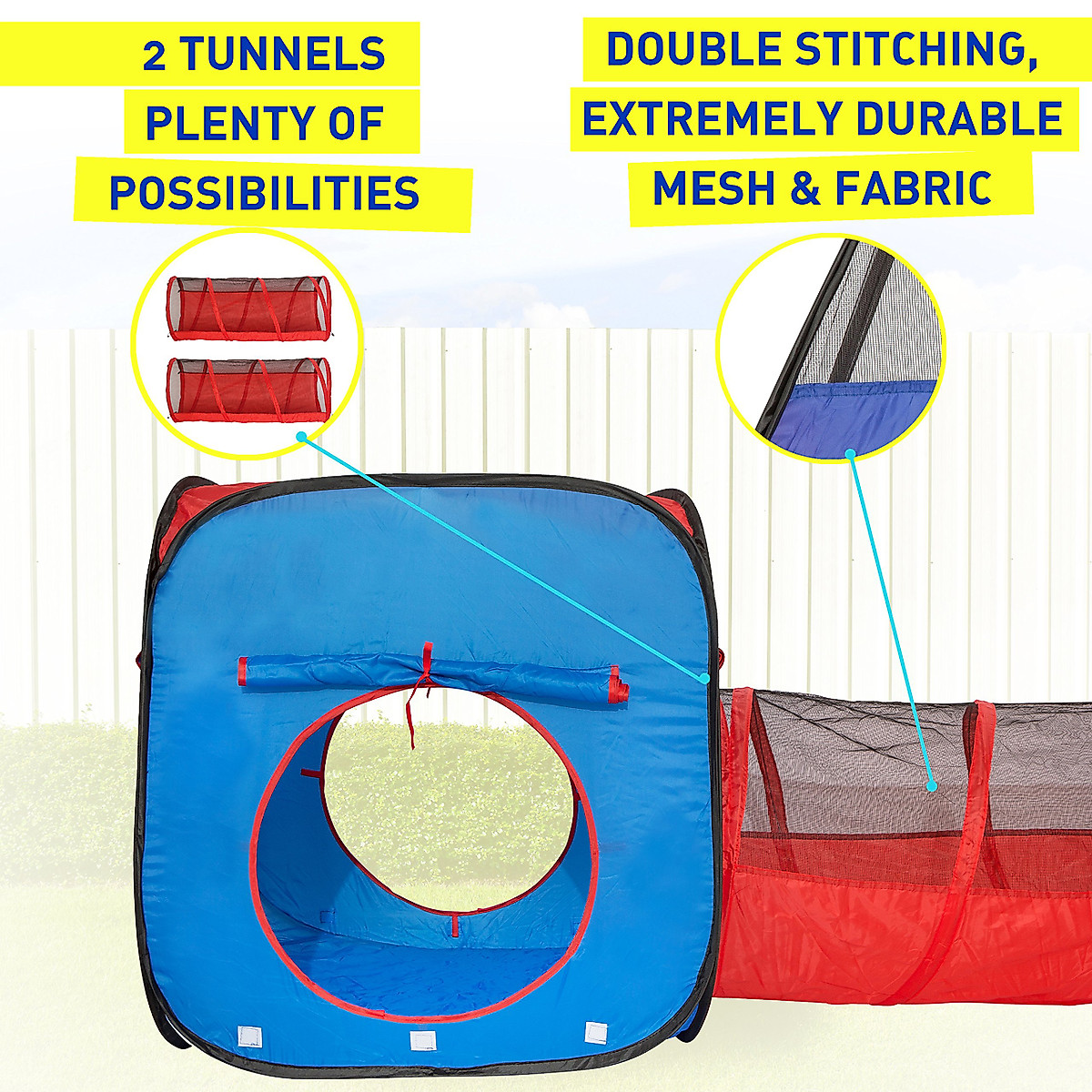 Kiddzery 4pc Kids Play tent Pop Up Ball Pit - 2 Tents + 2 Crawl Tunnels - Children Tent for Boys & Girls, Kids Toddlers & Baby, Large Playhouse For Indoor & Outdoor With Carrying Case, Great Gift Idea