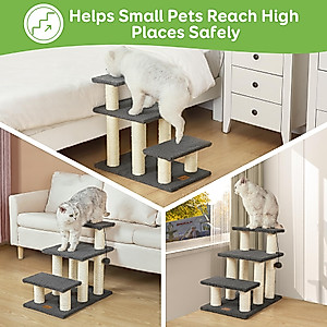 Pawque Dog Stairs & Cat Scratching Post Pet Steps for High Beds Couch, High-Strength Boards Holds up to 150 lbs for Indoor Small Cats Kittens Dogs Climbing Playing, 3 Combination Options, 3 Steps-Grey