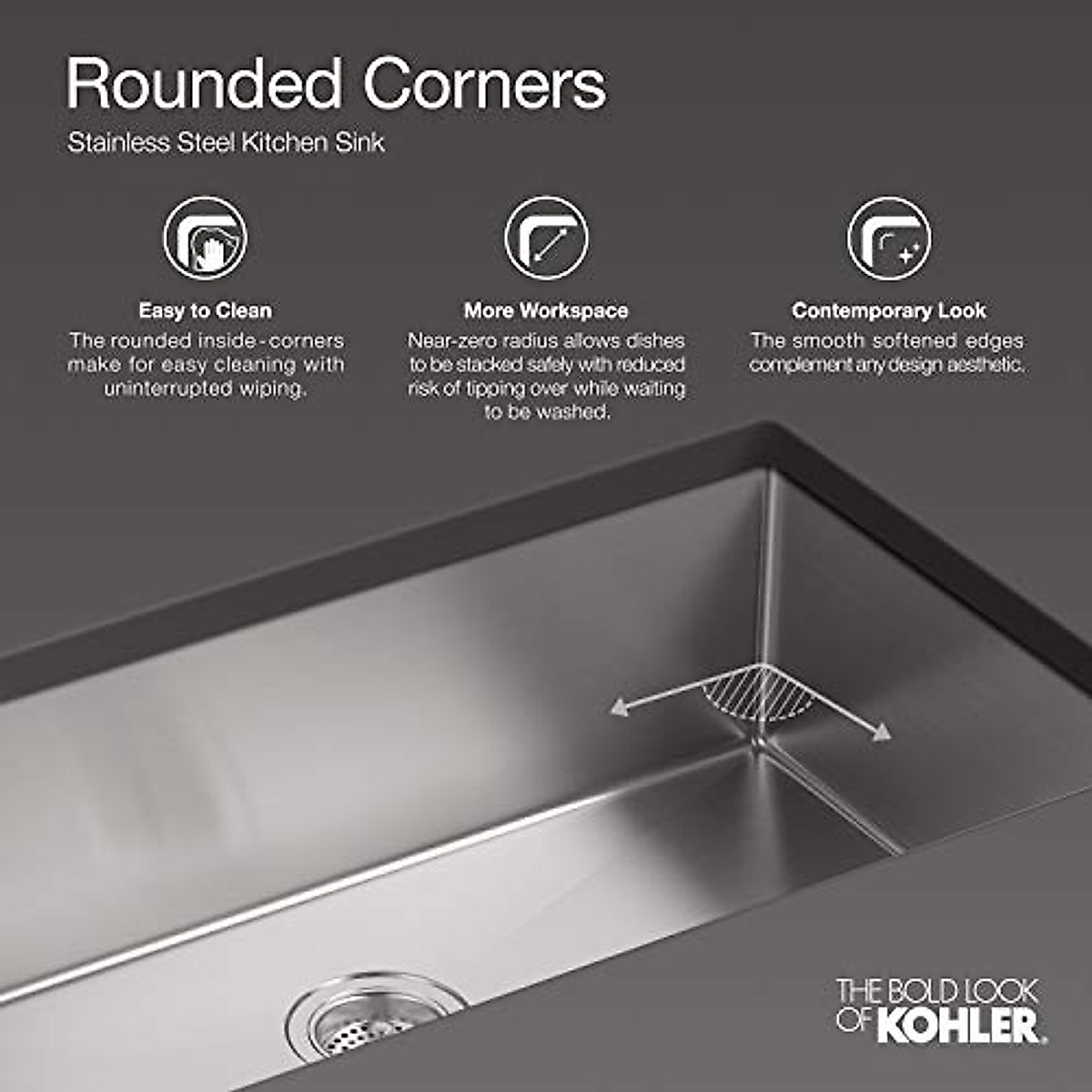 Kohler K-5409-NA Strive 29-Inch x 18-5/16-Inch Undermount Medium SingleBowl Kitchen Sink, Stainless Steel