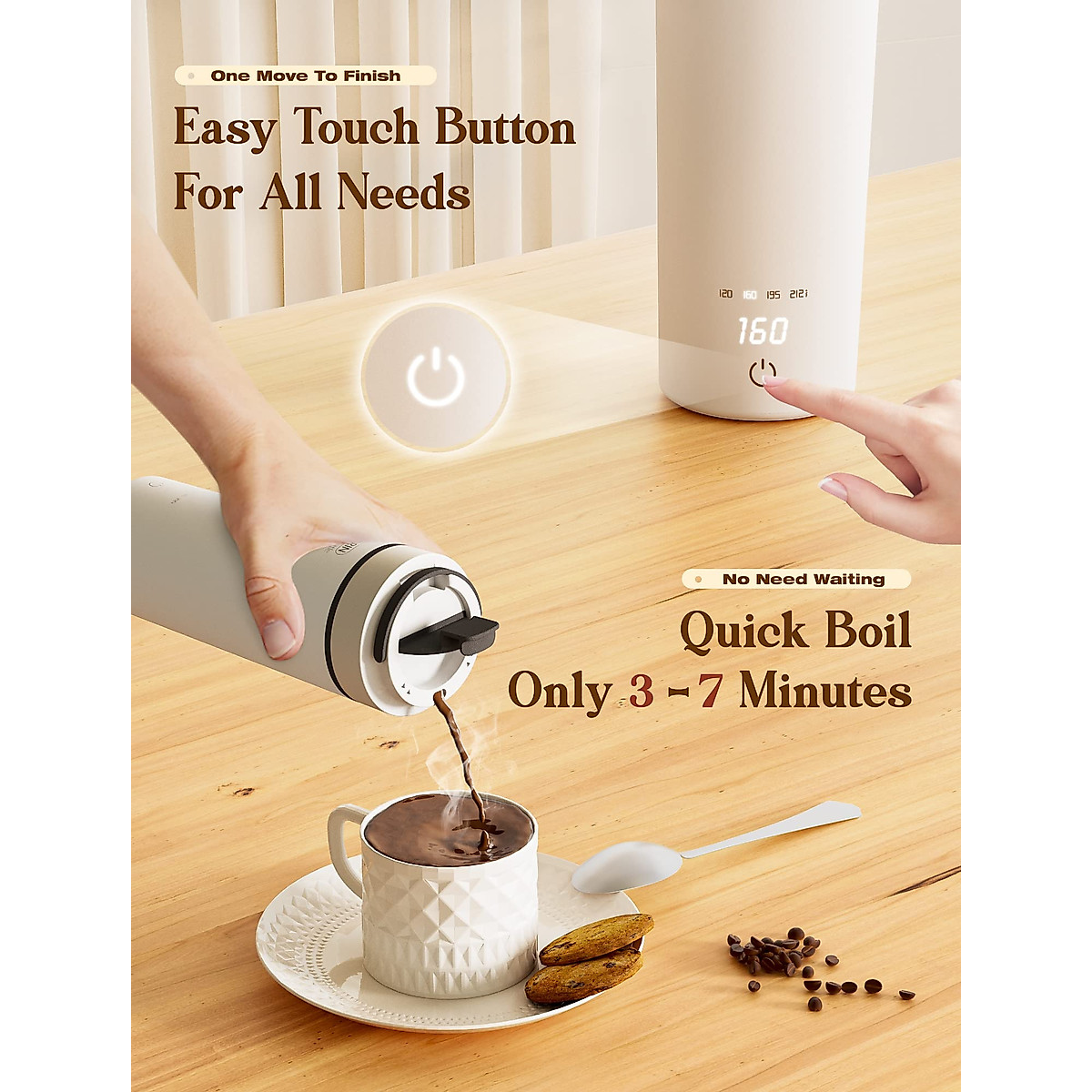 Portable Electric Kettle, 400ml Travel Electric Kettle with 4 Variable Presets, Stainless Steel with Automatic Shut off & Fast Boil Tea Kettle Water Boiler, Grey