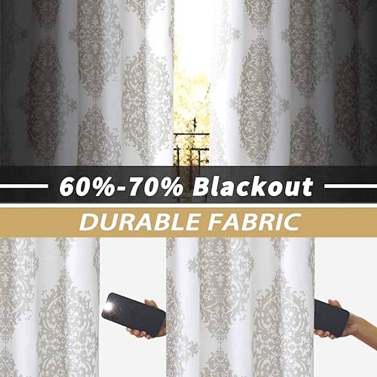 DriftAway Curtains for Bedroom Room Darkening Blackout Curtain 84 Inch Medallion European Floral Drapes for Living Room Damask Pattern Lined Window Treatments Grommet 2 Panels
