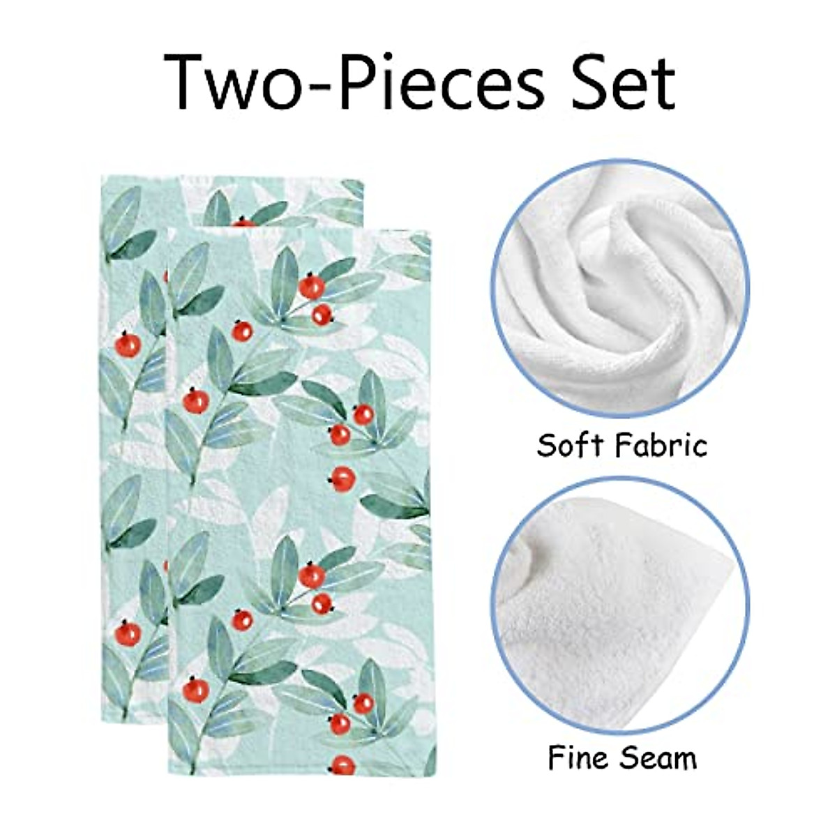 Hand Bath Towels 2 Pack Watercolor Green Red Leaves Absorbent Face Fingertip Towels for Bathroom Kitchen Gym Spa Soft Hair Drying Cloth Quick Dry, 30 x 15 Inch
