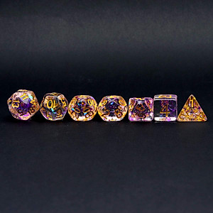 Haxtec DND Dice Set Purple 7PCS Polyhedral D&D Dice RPG Dungeons and Dragons-Purple Green Shift Glitter Flakes-Fantasy Dream