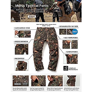 CQR Men's Tactical Pants, Water Resistant Ripstop Cargo Pants, Lightweight EDC Work Hiking Pants, Outdoor Apparel, Duratex Mag Pocket Print Hunting Camo, 36W x 32L