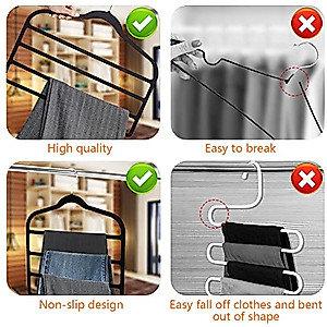 Pants Hangers Space Saving, Non-Slip Velvet Pants Hangers Multi-Layer, Durable Velvet Clothes Hangers Closet Organizer for Pants Jeans Scarf Tie (2Pcs)