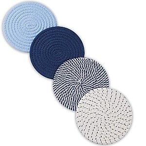 Trivets for Hot Dishes,7.3" Resistant Pot Holders for Kitchen,Kitchen Essentials,Farmhouse Kitchen Decor,Blue Hot Plate Mats,Non-Slip Cotton Material,Blue Kitchen Accessories (Blue)