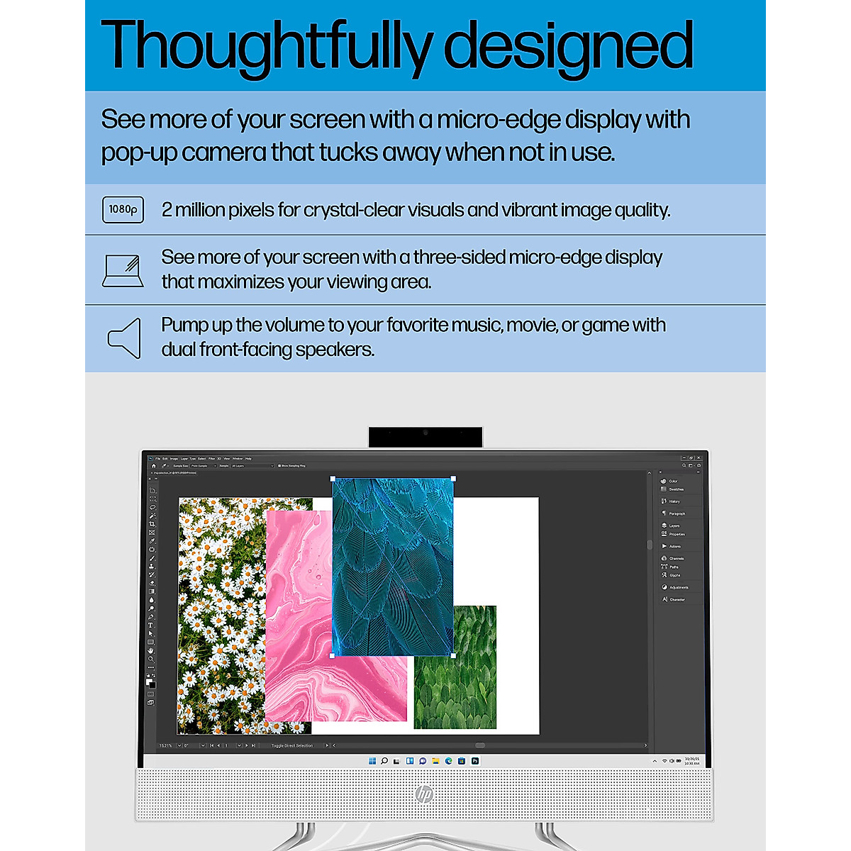 HP All-in-One PC Desk Computer, 21.5" Full HD Micro-Edge Display, AMD Ryzen 3 Processor, AMD Radeon Graphics, 8GB SDRAM, 256GB SSD, Windows11 Home OS, Bluetooth, and Wi-Fi (22-dd0032) (Renewed)