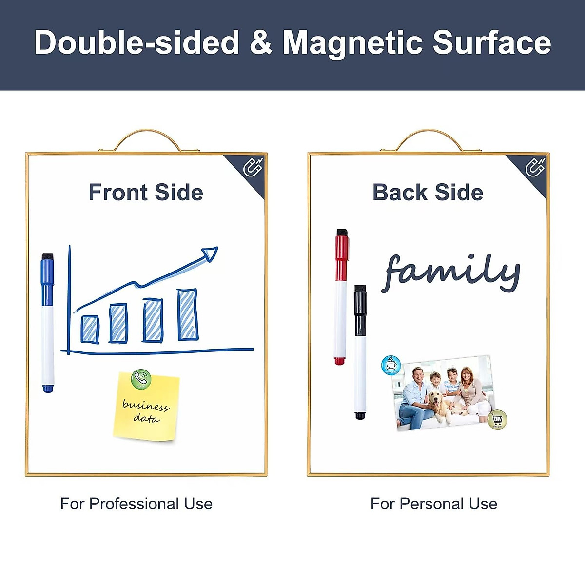 TANKEE Small Dry Erase Board - 16" X 12" Portable White Board, Double-Sided Hanging Whiteboard for Wall, Erasable Mini Magnetic Marker Board for Office, Home, Kitchen, Room, Aluminum Frame