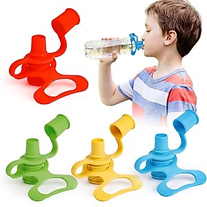 Baby Water Bottle Cap Silicone Bottles Top Spill Proof Spout Adapter for Toddlers Kids and Adults BPA Free,Pack of 4