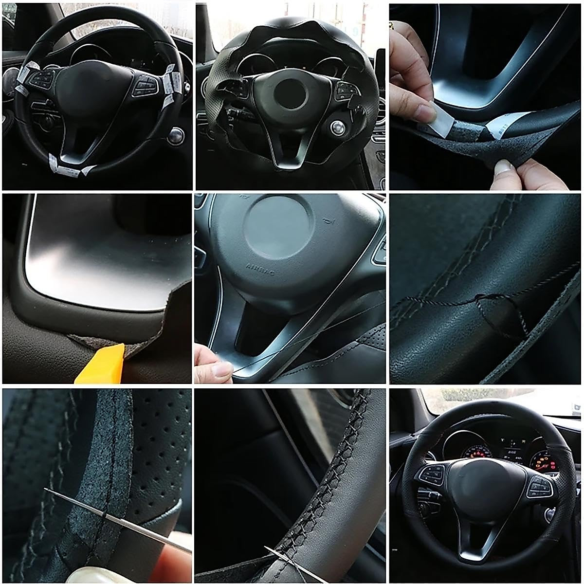 Fit for Volvo S60 2004-2010,Stitch Steering Wheel Cover,Lace Up Steering Wheel Cover,Non-Slip Sew On Steering Wheel Cover