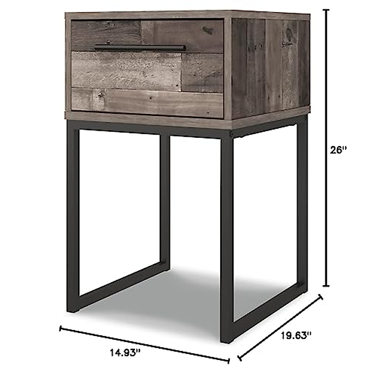Signature Design by Ashley Neilsville Industrial 1 Drawer Nightstand with Metal Legs, 26" Tall, Gray & Black