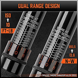 HORUSDY 1/2-Inch Drive Click Torque Wrench, 10~150 Ft-Lb | 13.6~203.5 Nm, Quick Release Ratchets.