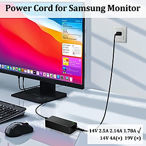 14V Power Cord for Samsung Monitor, SoulBay 14V 3A AC Adapter Charger for Samsung SyncMaster 15" 17" 18" 19" 20" 22" 23" 24" 27" Screen TFT LED LCD Monitor TV Notebook Power Supply
