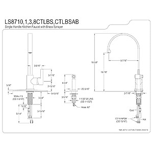 Kingston Brass LS8713CTLBS Continental Kitchen Faucet, Brushed Brass 9.81 x 8.44 x 16.38