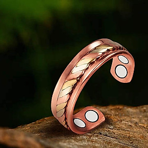 Copper Rings for Women, Magnetic Rings Pure Copper Three -Color Gold Weave Adjustable Therapy Ring, Healthy Copper Jewelry