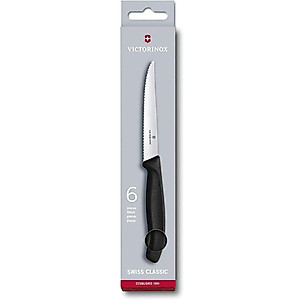 Victorinox 6.7233.6 Swiss Classic Steak Knife Set Ideal for Slicing a Wide Variety of Steak Cuts Serrated Blade in Black, Set of 6