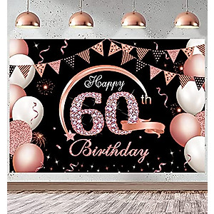 5x3ft Happy 60th Birthday Banner Backdrop Rose Gold 60th Birthday Decorations for Women 60 Birthday Sign Party Supplies Sixty Year Old Birthday Theme Poster Decor Photography Background