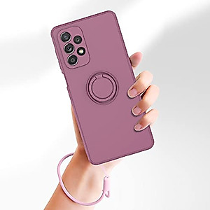 YisrLery Compatible with Samsung Galaxy A13 4G Case with Ring Kickstand and 2 Tempered Glass Screen Protector, Liquid Silicone Samsung A13 Case Microfiber Linner Anti-Scratch Shockproof Case Purple