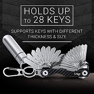 Smart Compact Key Organizer Keychain - Made of Carbon Fiber & Stainless Steel- Pocket key Chain Organizer Up to 28 Keys- Lightweight, Strong Includes Bottle Opener, Carabiner & More