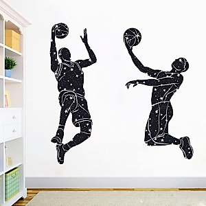 WOYINIS Creative Stars Basketball Player Silhouette Wall Decal Sport Theme Wall Stickers Peel and Stick Basketball Wall Art Mural Sticker for Kids Room Playroom Nursery, Astronomical Background