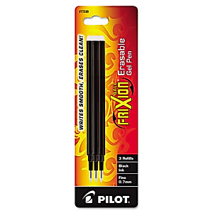 Pilot 77330 Frixion Gel Pen Refills.7mm, Medium Pt, 3/PK, Black