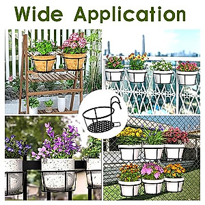 CADANI Iron Hanging Plant Holder Over The Rail Metal Fence Planters, Hanging Bucket Flower Pot Holder for Patio Balcony Outdoor Plants - Pack of 6 (Black)