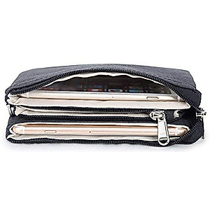 Crest Design Water Repellent Cell Phone Purse Wristlet Clutch Wallets For Women With Wrist Strap (Black)