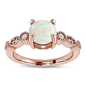 GEMVIO Collection 3/5 CT 6MM Round Natural White Opal Gemstone & Diamond Vintage Style Ring,in 14K Rose Gold Over Sterling Silver Engagement Wedding Bridal Ring(0.60 Cttw)-7
