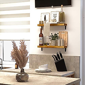 Wallniture Palma Wood Floating Shelves for Wall, Wall Shelves for Living Room Decor, Organization and Storage Set of 2 Natural Burned