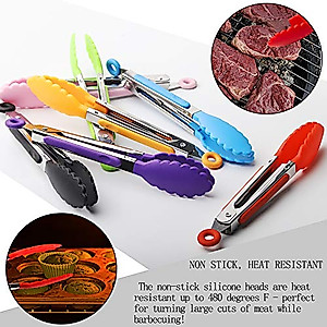 7 Pack Kitchen Tongs Set 7-Inch Color Mini Small Food Tongs with Stainless Steel Silicon Handles and Nylon Tips Heat Resistant Tongs for Cooking, Serving, BBQ, Grilling, Salad and More