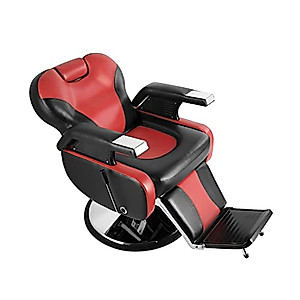 Salonsunny Black & Red Styling Salon Spa Reclining Chair All Purpose Barbering Chair Professional Vintage Heavy Duty Equipment