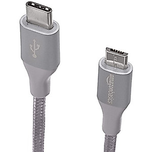 Amazon Basics Double Braided Nylon USB Type-C to Micro-B 2.0 Male Charger Cable | 3 feet, Dark Gray