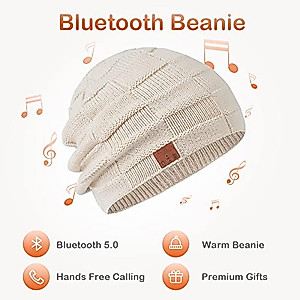 Deegotech Bluetooth Beanie Hat, Christmas Stocking Stuffers Tech Gifts for Women, Bluetooth 5.0 Music Hat with Headphones for Friend Men Women Teen Boys Girls-Beige