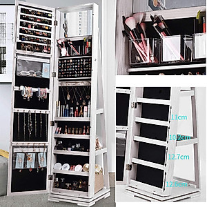 SDHYL 360° Rotating Full-Length Mirror Jewelry Cabinet - Standing Mirror with Jewelry Storage, Makeup Organizer & Lock, 63"x15", Perfect for Girls, Women, and Home Decor