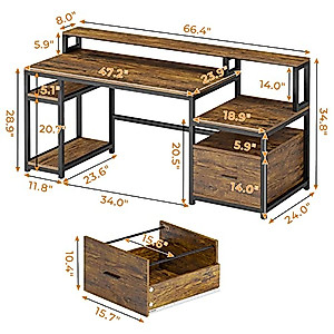 SEDETA Home Office Desk with File Drawer, 66'' Large Computer Desk with Hutch, Storage Shelves, Printer Cabinet and Monitor Shelf, Computer Table Study Writing Desk Workstation, Rustic Brown