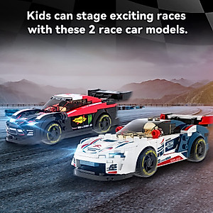 GUDI Speed Champion Race Car Building Kit for Boys 6-12, Pack of 2 STEM Building Toys with Driver Minifigures and Racing Sticker, Easy Assemble Ghost and Knight Car Building Blocks Set